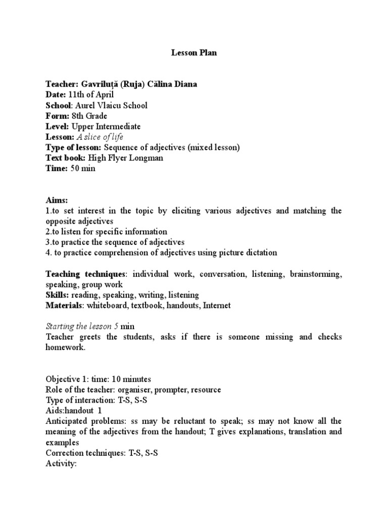 Lesson Plan 8th Grade | Lesson Plan | Reading Comprehension