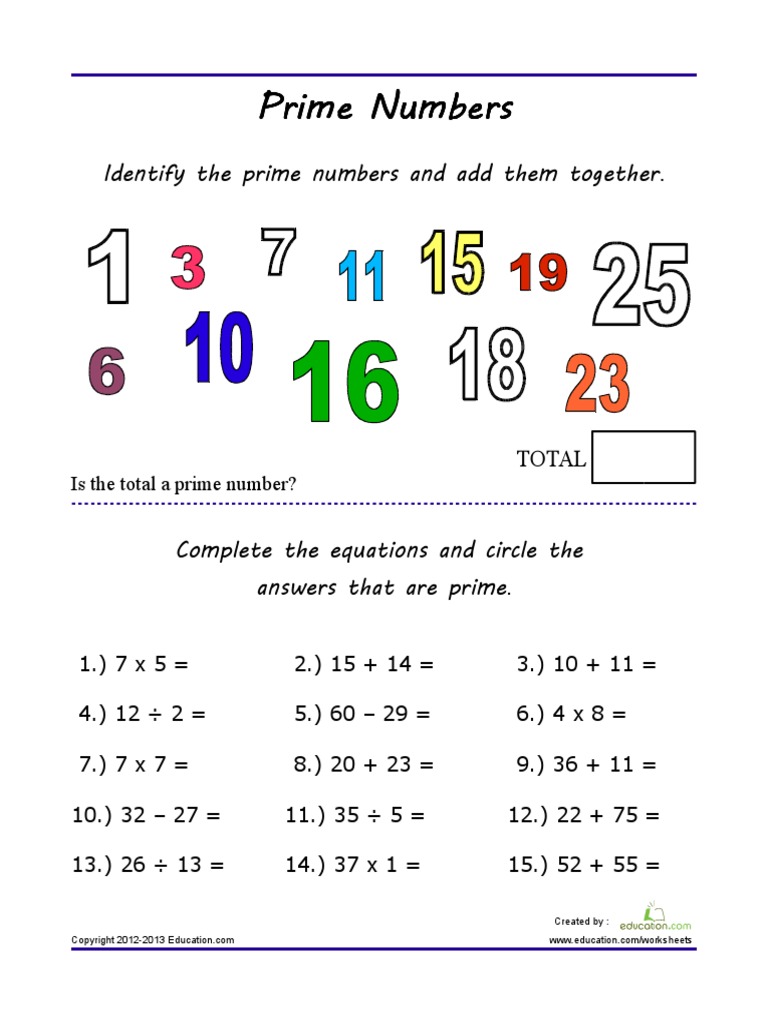 Prime Number Math Worksheet | PDF