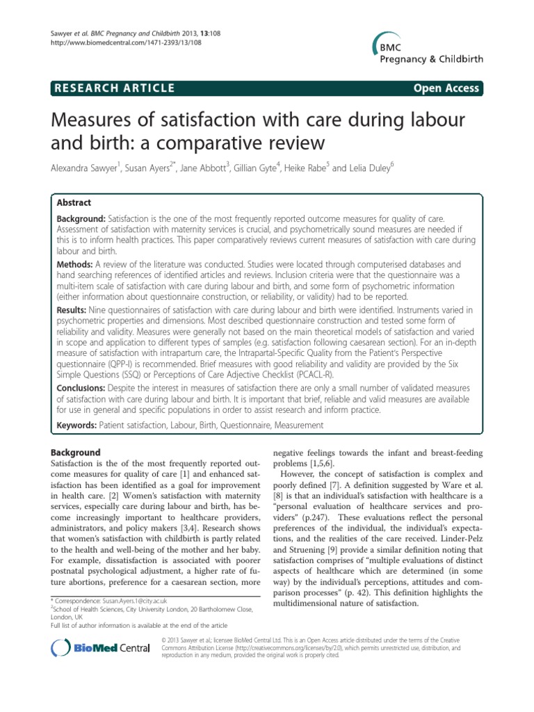 Satisfaction Measures in Labour Care | PDF | Validity (Statistics ...