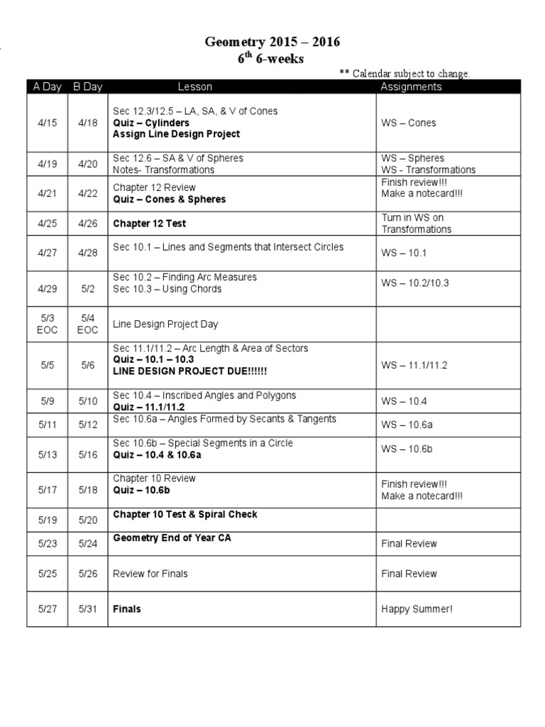 6th 6 Weeks Calendar | PDF