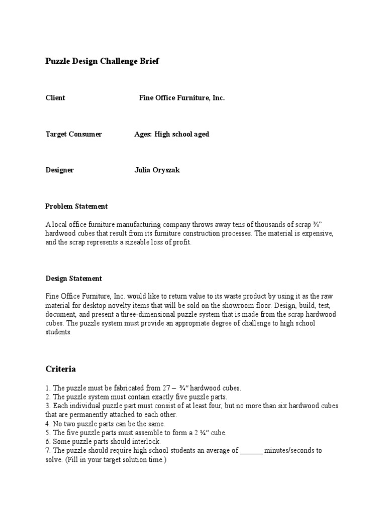High School Puzzle Design Challenge | PDF | Design | Cognition