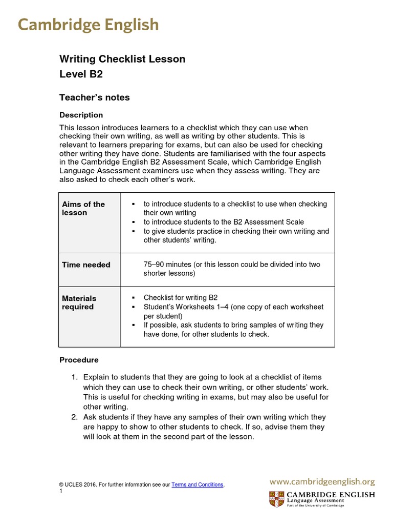 Cambridge English Writing Lesson Plan at Level b2 | PDF | Question ...