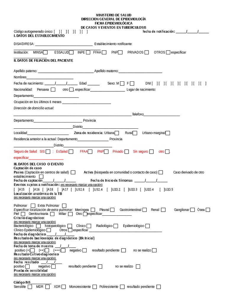 Ficha de Registro TBC Actualizado | PDF | Diagnostico medico | Tuberculosis