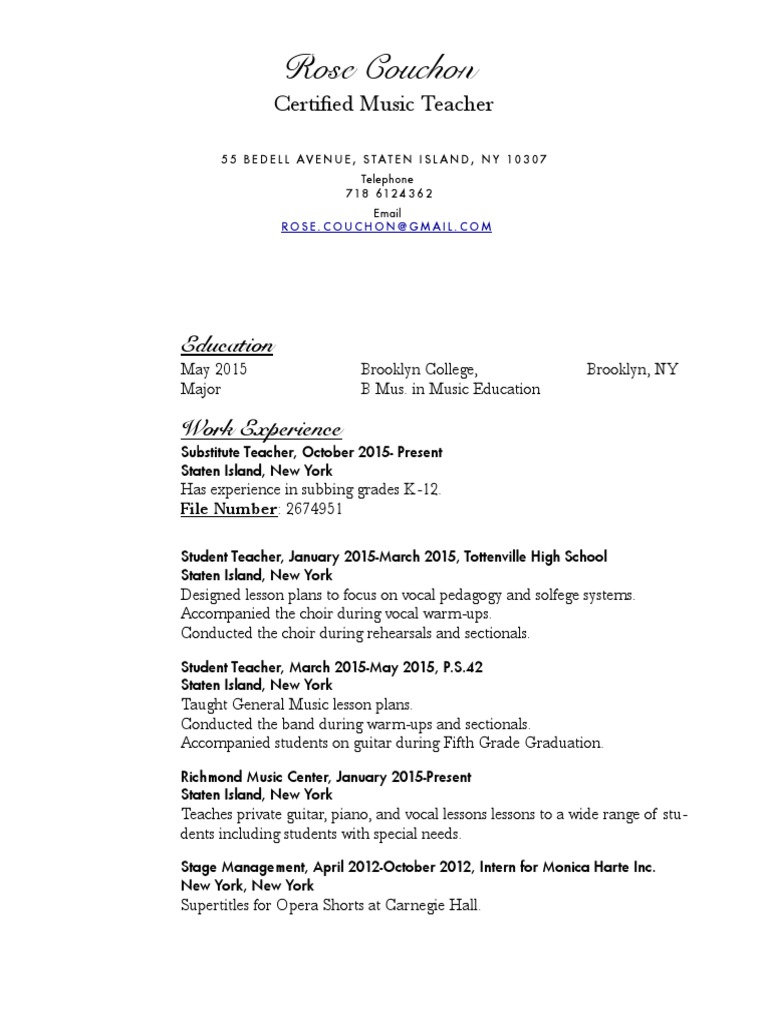 Music Teacher Resume | PDF | Conducting | Choir