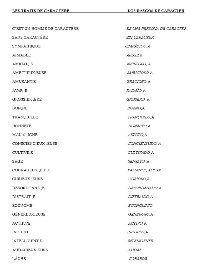 Les Traits de Caractere | PDF