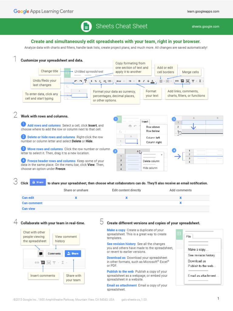 Google Sheets Cheat Sheet | PDF | Spreadsheet | Information Retrieval