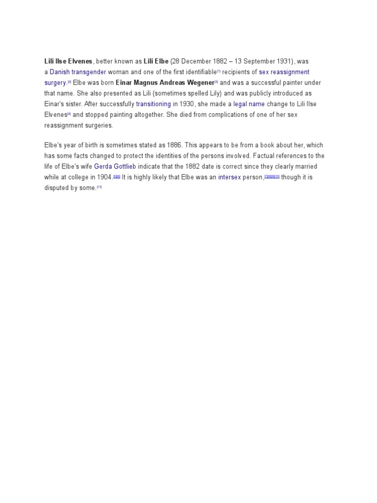 Lili Elbe: Pioneer of Transgender Surgery | PDF