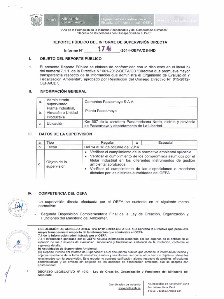 Reporte Público REPORTE PÚBLICO DEL INFORME DE SUPERVISIÓN DIRECTA Del ...