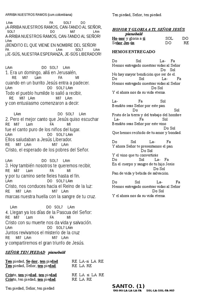 Letra y acordes de "Arriba Nuestros Ramos" | PDF | eucaristía | Cristo ...