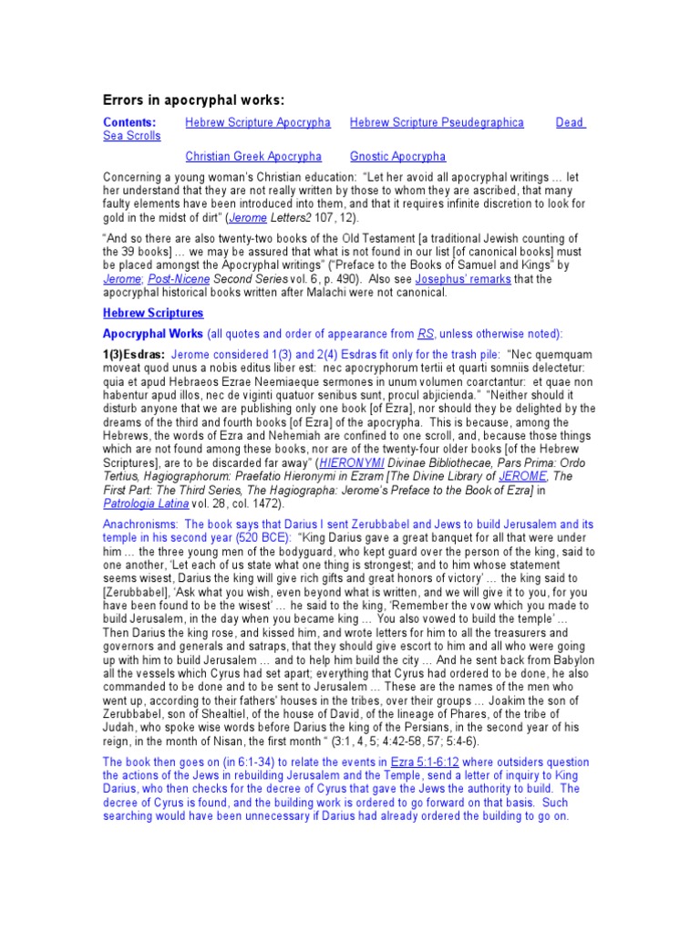 Errors in Apocryphal Works | PDF | Book Of Esther | Apocrypha