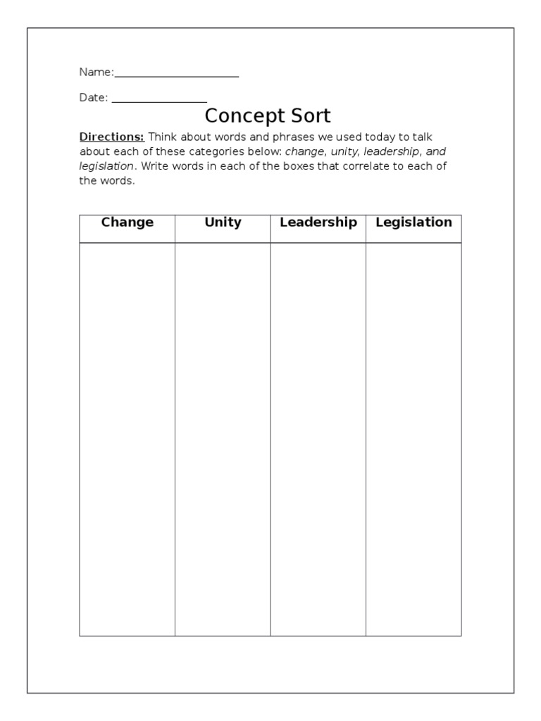 Concept Sort Lesson 1 | PDF