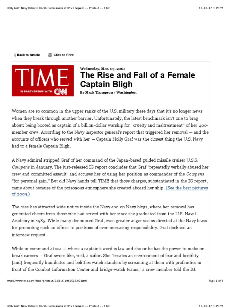 Holly Graf Navy Relieves Harsh Commander of USS Cowpens | PDF | Navies ...