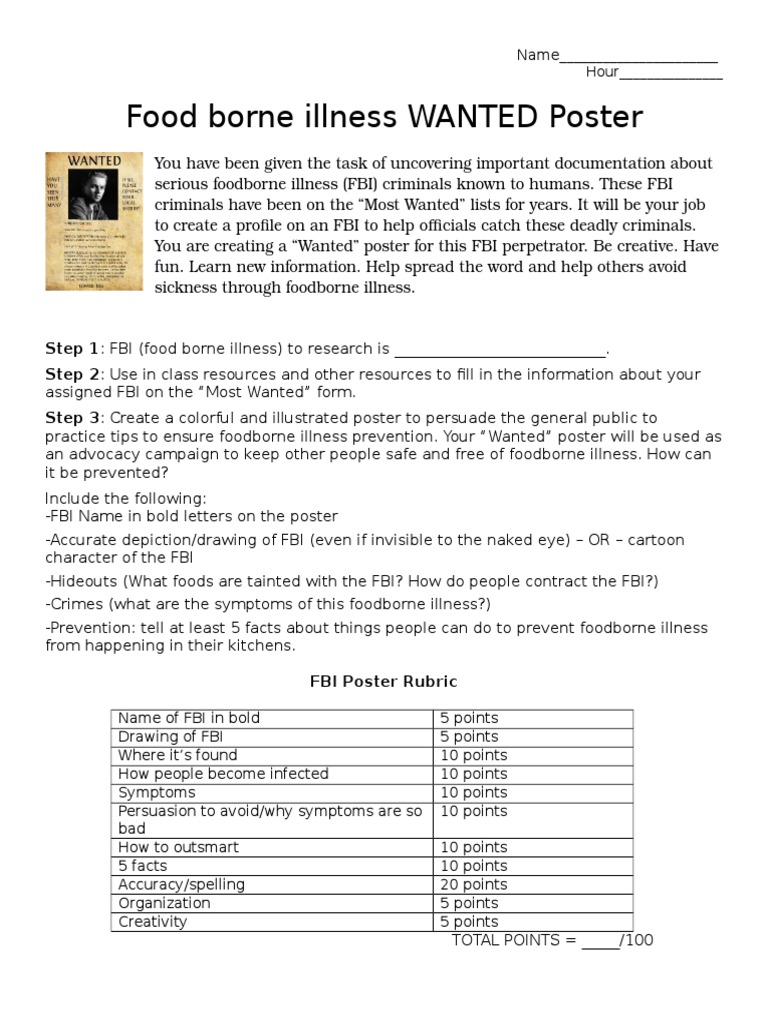 Chapter 2-Food Borne Illness Wanted Poster | PDF | Foodborne Illness ...