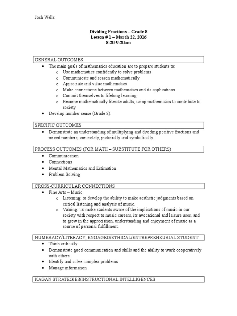 Fraction Division Lesson Plan | PDF | Fraction (Mathematics) | Teaching ...