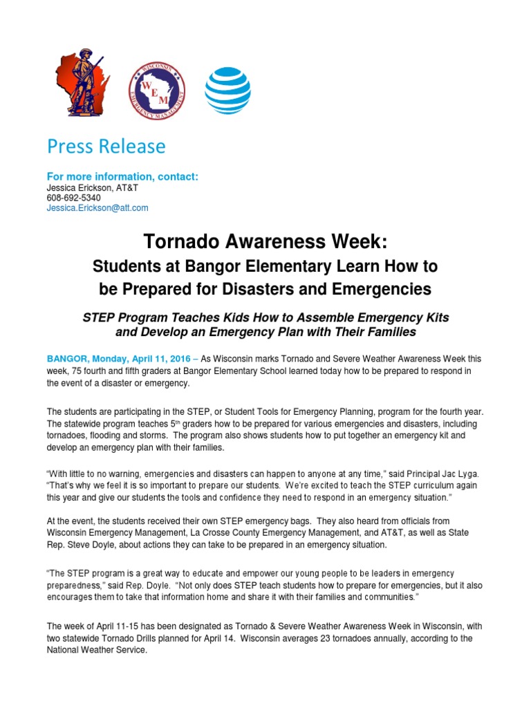 Press Release: Tornado Awareness Week | PDF | At&T | Emergency Management