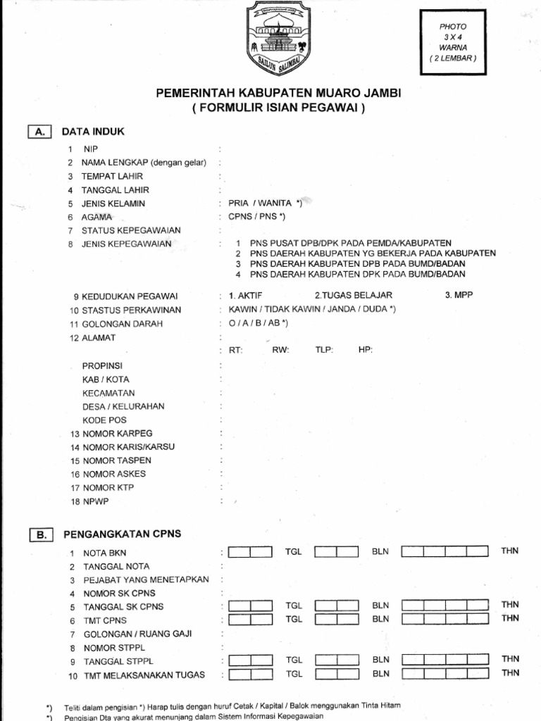 Formulir Isian Pegawai Pns | PDF