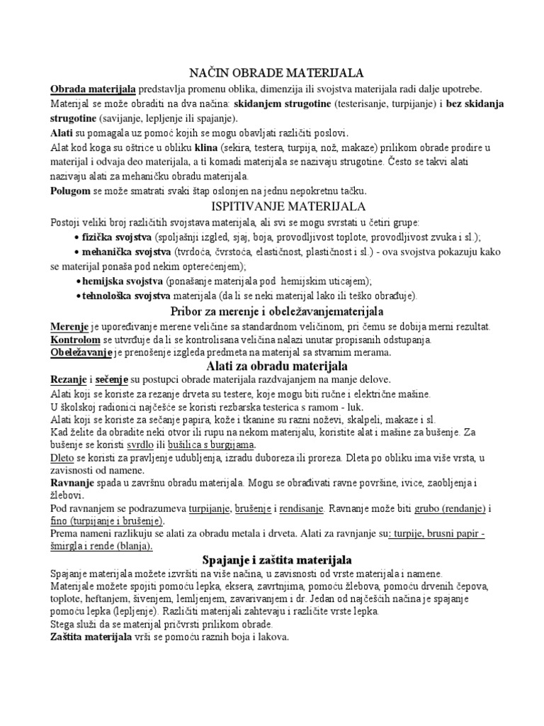 Način Obrade Materijala PDF | PDF