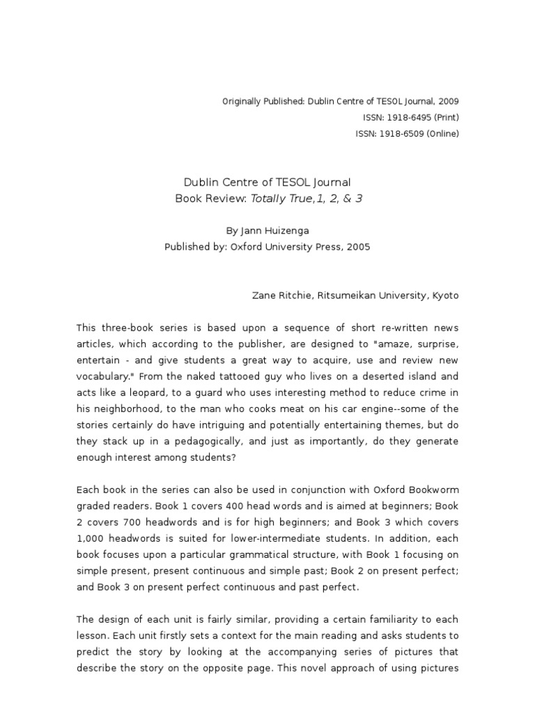 Totally True, Book Review | PDF | Reading Comprehension | Linguistics