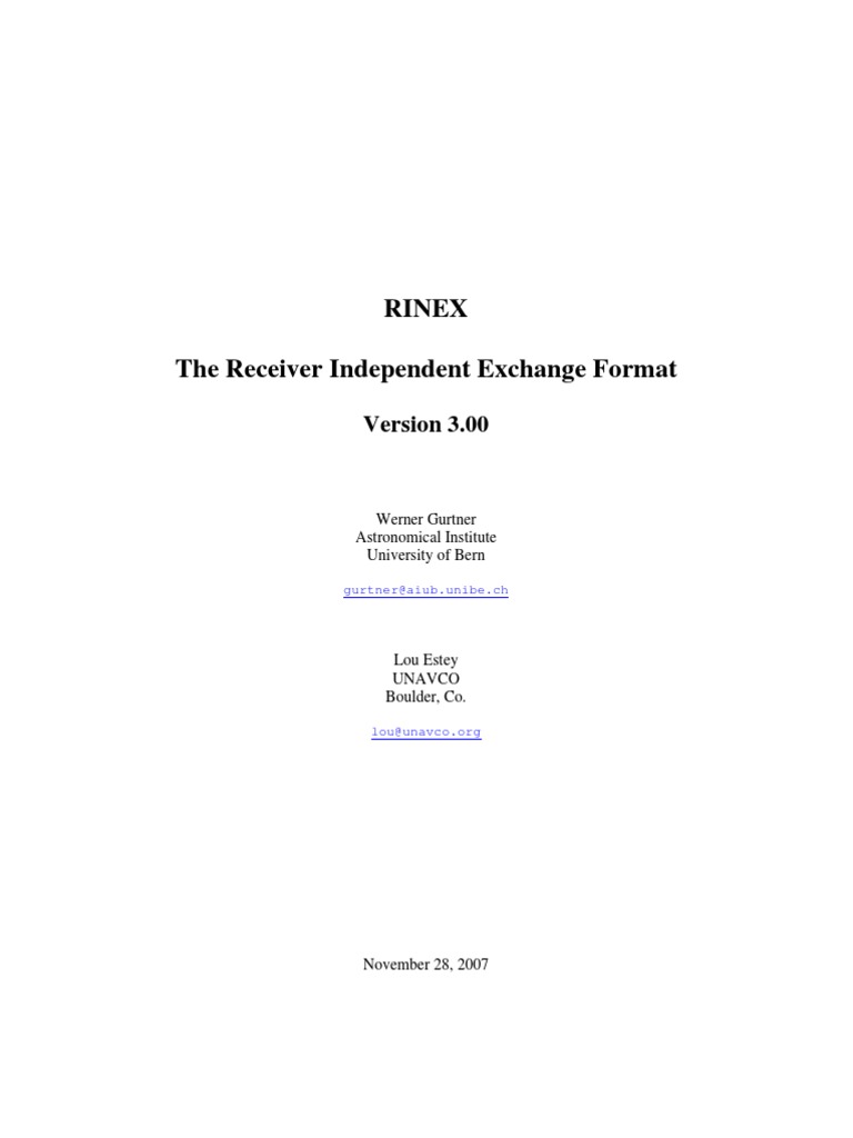 RINEX The Receiver Independent Exchange Format Version 3.00 | PDF ...