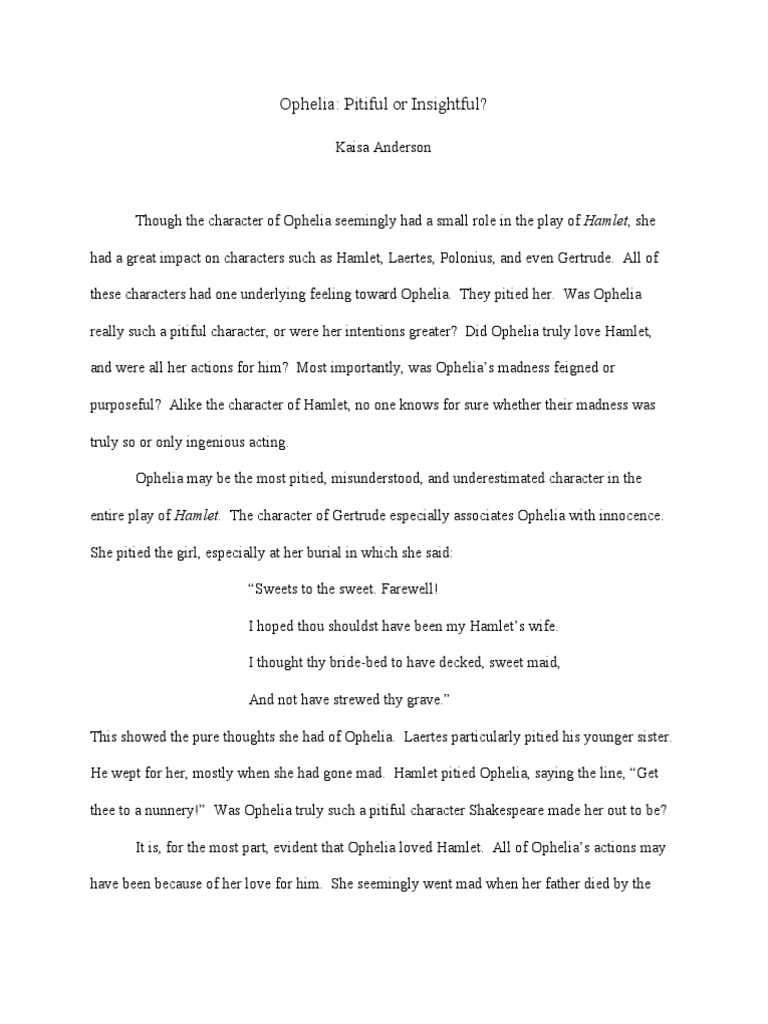 Ophelia Character Analysis | PDF | Hamlet | Shakespearean Tragedies