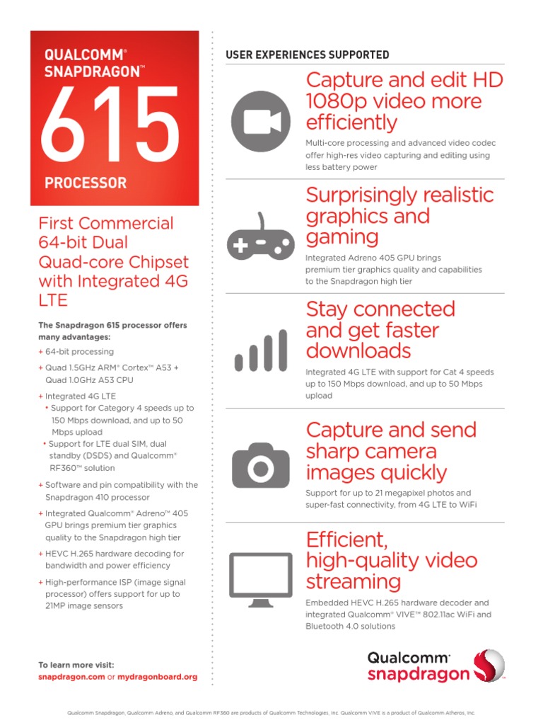 Snapdragon 615 Processor Product Brief | PDF | Lte (Telecommunication ...