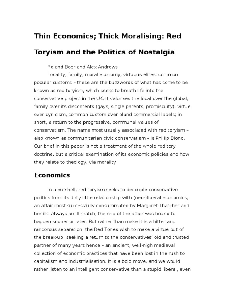 Red Toryism and The Politics of Nostalgia | PDF