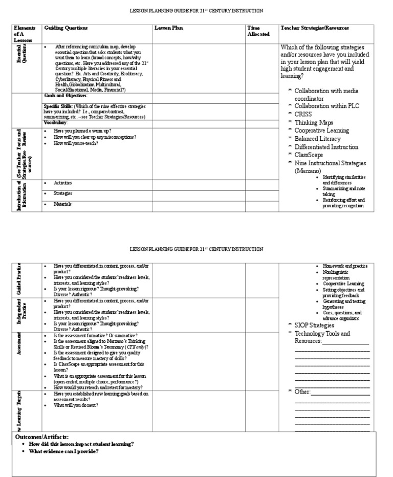 21st Century Lesson Plan Template | PDF | Educational Assessment ...