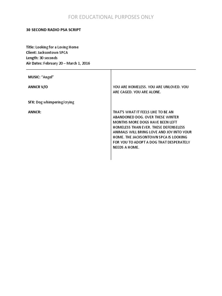 30 Second Radio Psa | PDF