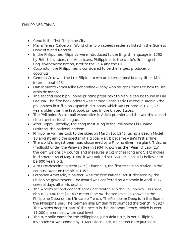 Philippines Trivia | PDF | Philippines | Nature