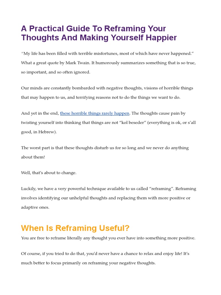 Reframing Negative Thoughts: A Practical Guide to Developing a More ...