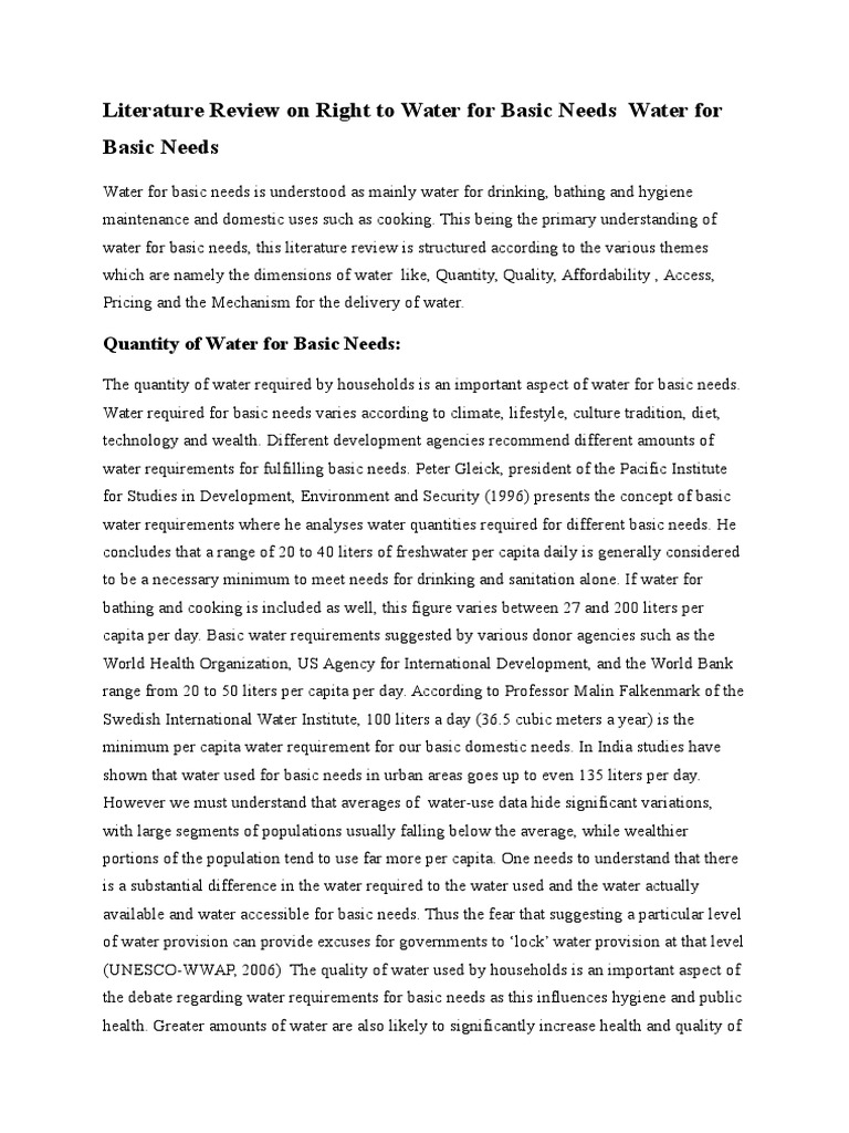 Literature Review On Right To Water For Basic Needs Water For Basic ...