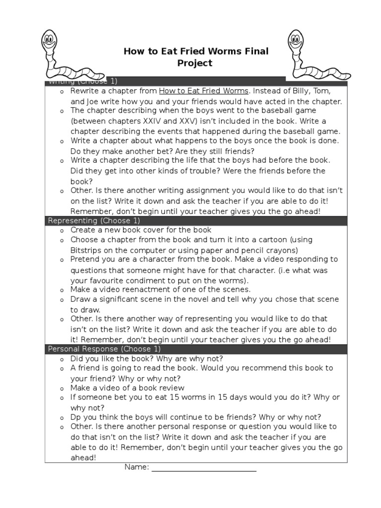 How to Eat Fried Worms Project Guide | PDF | Sentence (Linguistics ...