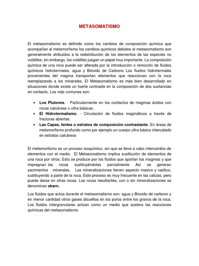 Metasomatismo | PDF | Roca (geología) | Minerales