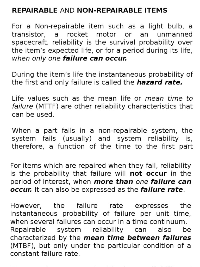 Repairable and Non-Repairable Items: When Only One Failure Can Occur ...
