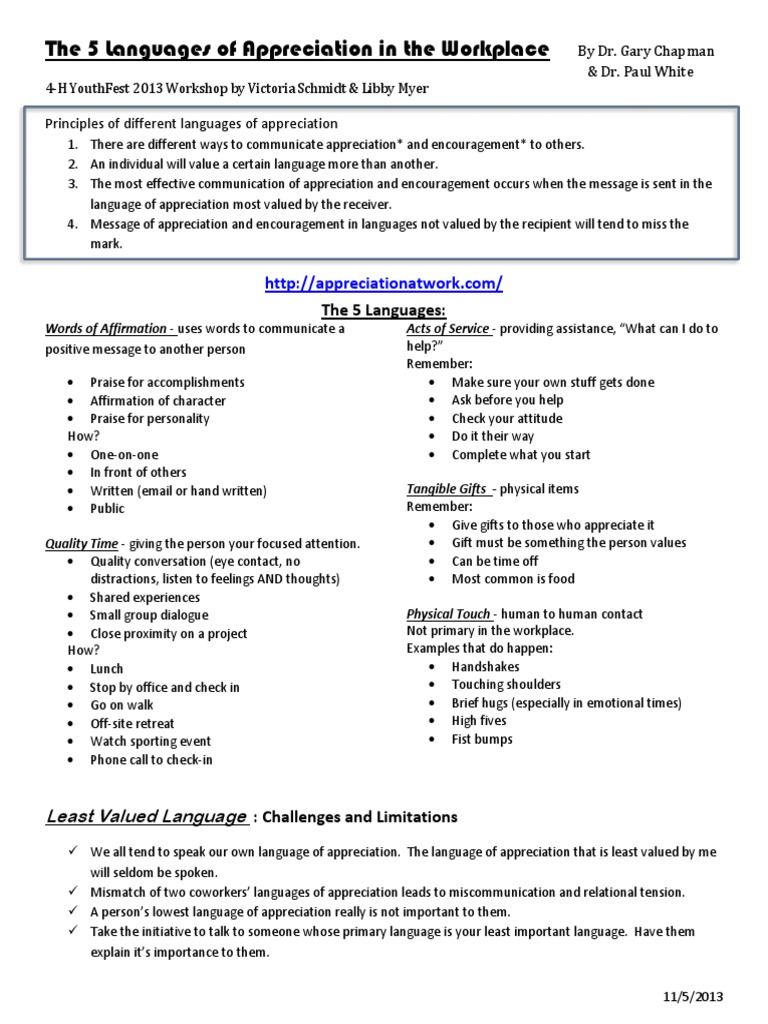 Understanding Workplace Appreciation Languages | PDF | Communication ...