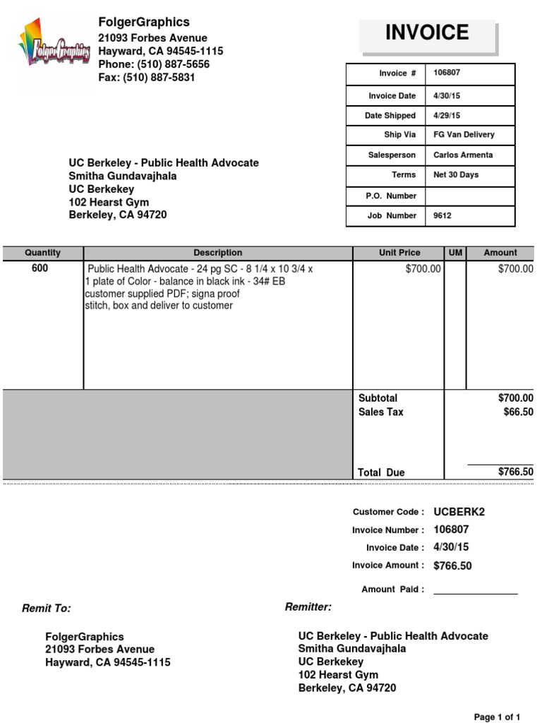 UC Berkeley Public Health Invoice | PDF | Politics | Law
