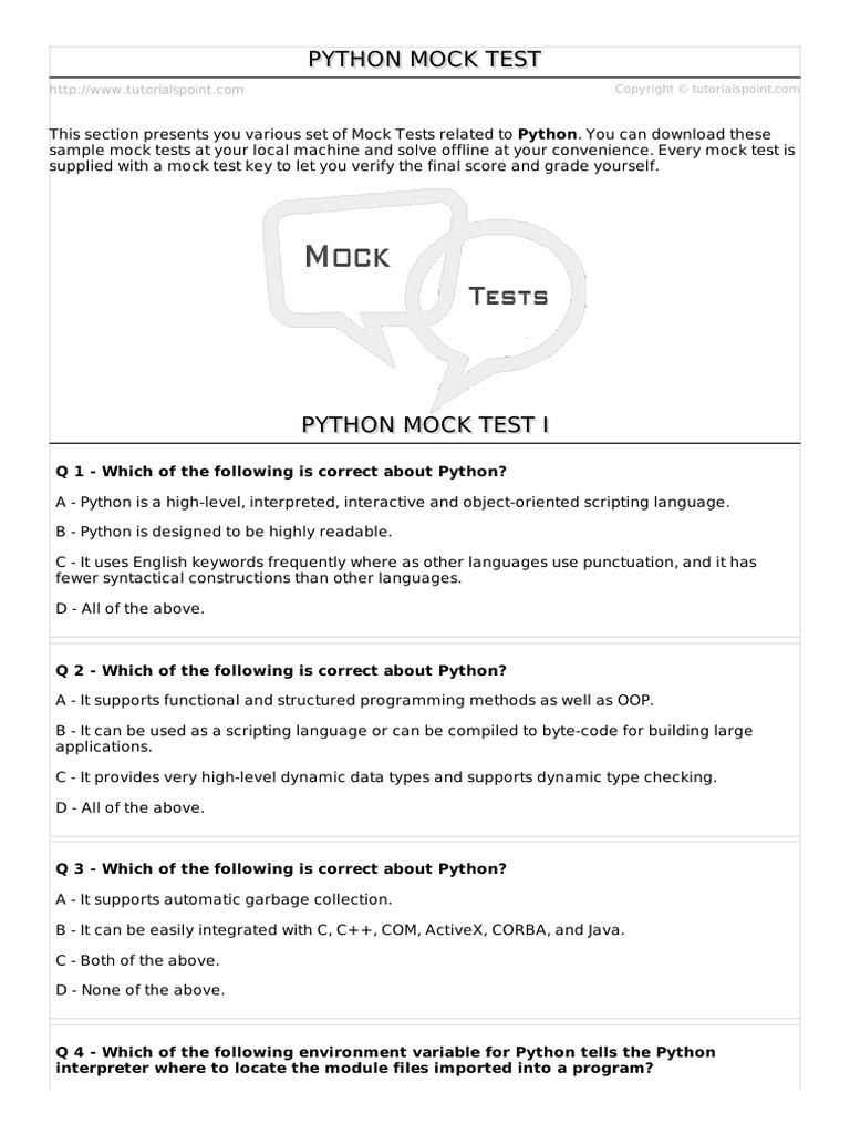 Python Mock Test I Pdf Python Programming Language C Programming Language 7903