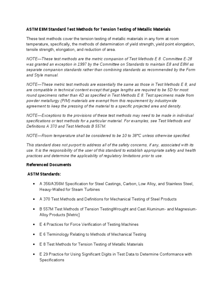 ASTM E8M Standard Test Methods For Tension Testing of Metallic ...