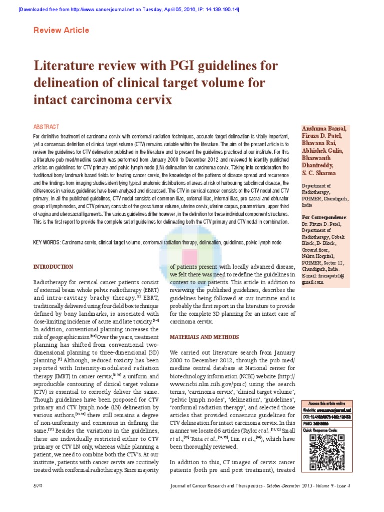Literature Review With PGI Guidelines For Delineation of Clinical ...