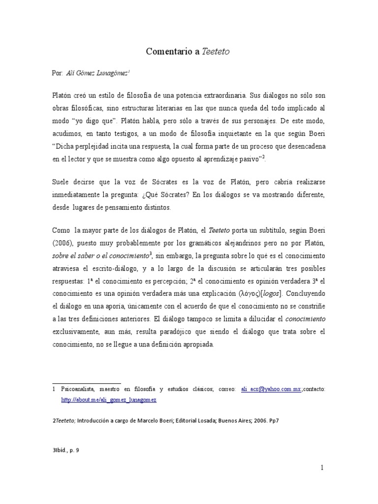 Teeteto Resumen | PDF | Platón | Certeza