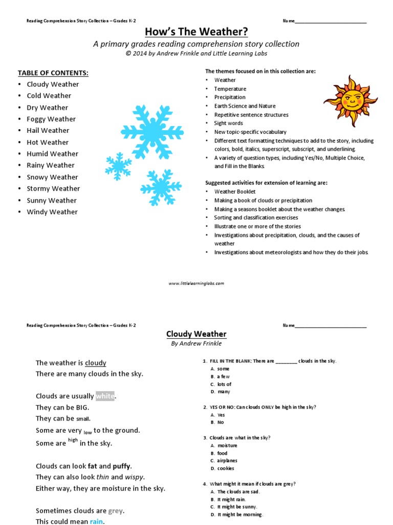 Primary Grades Comprehension Pack - Hows The Weather PDF | PDF | Cloud ...