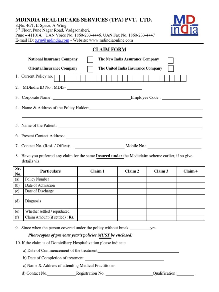 Claim Form-MD India | Hypertension | Physician