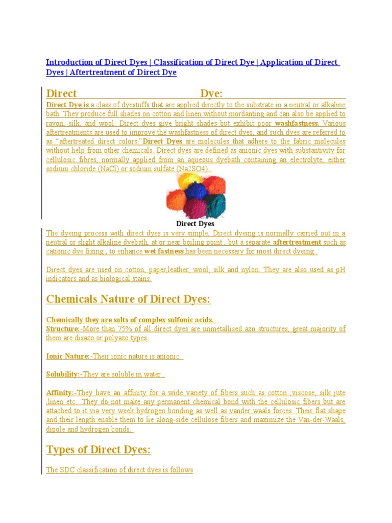 Direct Dyes and Its Application | PDF | Dye | Chemical Substances