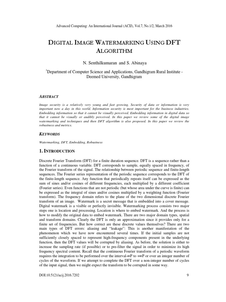 Digital Image Watermarking Using DFT Algorithm | PDF | Discrete Fourier Transform | Fourier ...