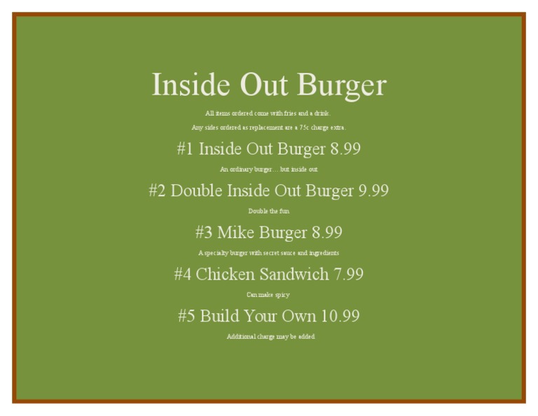 Inside Out Burger Menu and Prices | PDF