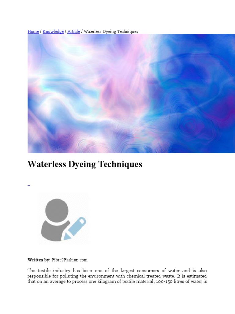 Waterless Dyeing Techniques | Download Free PDF | Supercritical Fluid ...