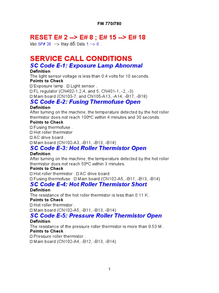Service Call Conditions: RESET E# 2 - E# 8 E# 15 - E# 18 | PDF | Sensor ...