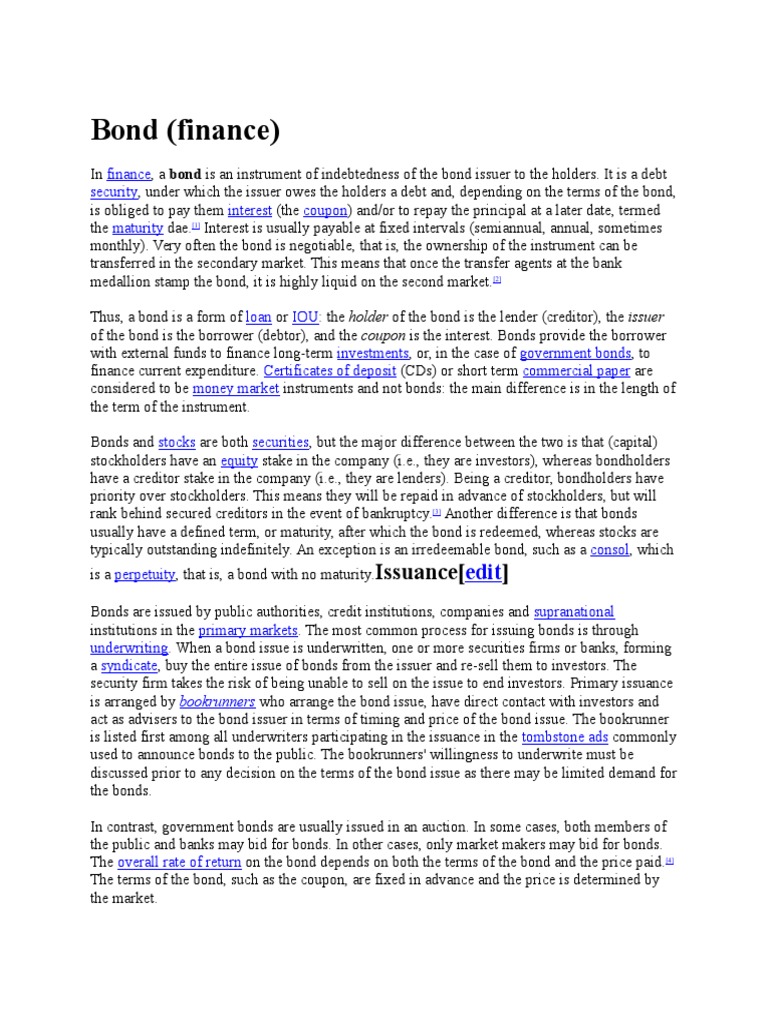 Bond (Finance) : Issuance | PDF | United States Treasury Security ...