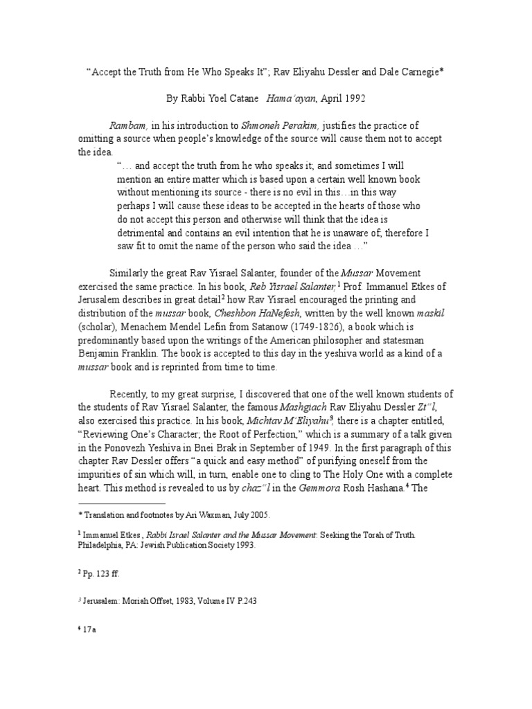 Rav Dessler and Dale Carnegie | PDF | Rabbi | Jews And Judaism