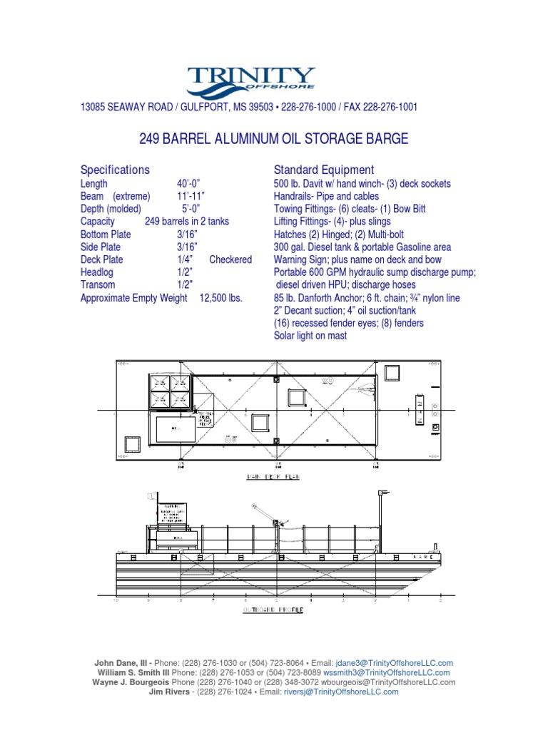 Aluminum Oil Barge Specs | PDF | Home & Garden | Technology & Engineering